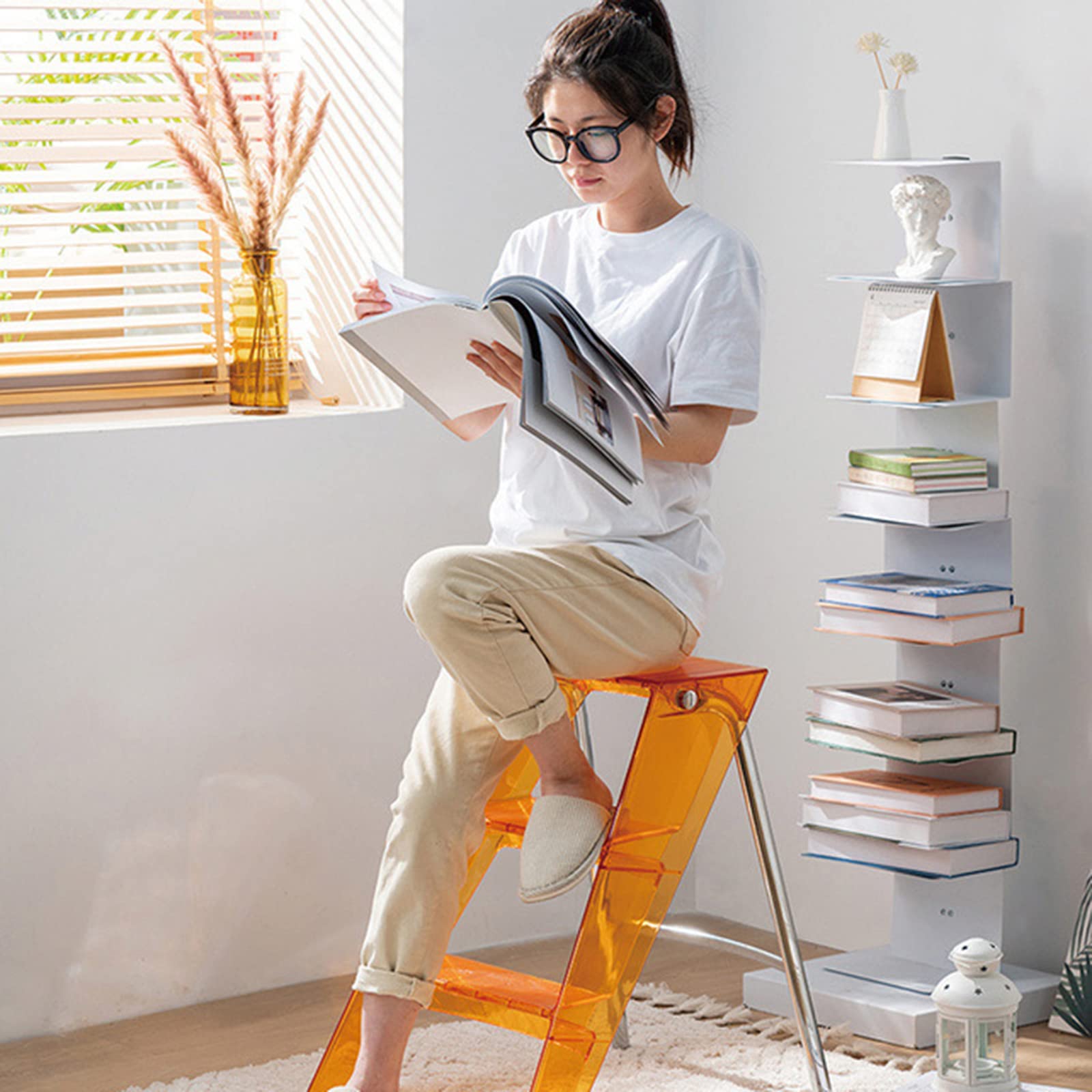 Tightstore Step Stools for Adults, 3 Step Ladder Folding Step Stool, Folding Stools for Adults Portable, Acrylic 3 Step Ladder, with Ladder and Stool