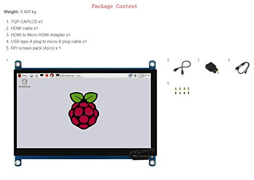 XYGStudy 7 inch QLED Quantum Dot Display IPS HDMI 1024×600 Capacitive Touch Screen G+G Toughened Glass Panel Supports Raspberry Pi 4 3 Raspbian Retropie Jetson Nano Xbox360 PS4 Switch etc