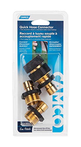 Camco 5/8" Brass and Steel Quick Hose Disconnect - Connect and Disconnect Between Multiple Hose Attachments | Automatic Shut-Off When Disconnected | 1 Female & 3 Male Fittings - 4 Count - (20136)