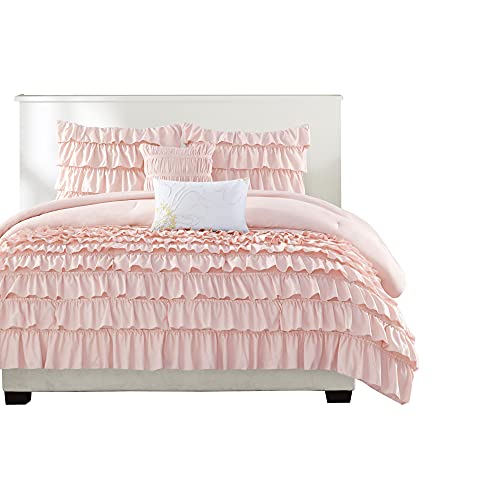 Intelligent Design Cozy Comforter Casual Waterfall Multi Layer Ruffle All Season, Hypoallergenic Cover, Soft Bedding Set with Matching Sham, Decorative Pillow, Twin/Twin XL(68"x90"), Blush