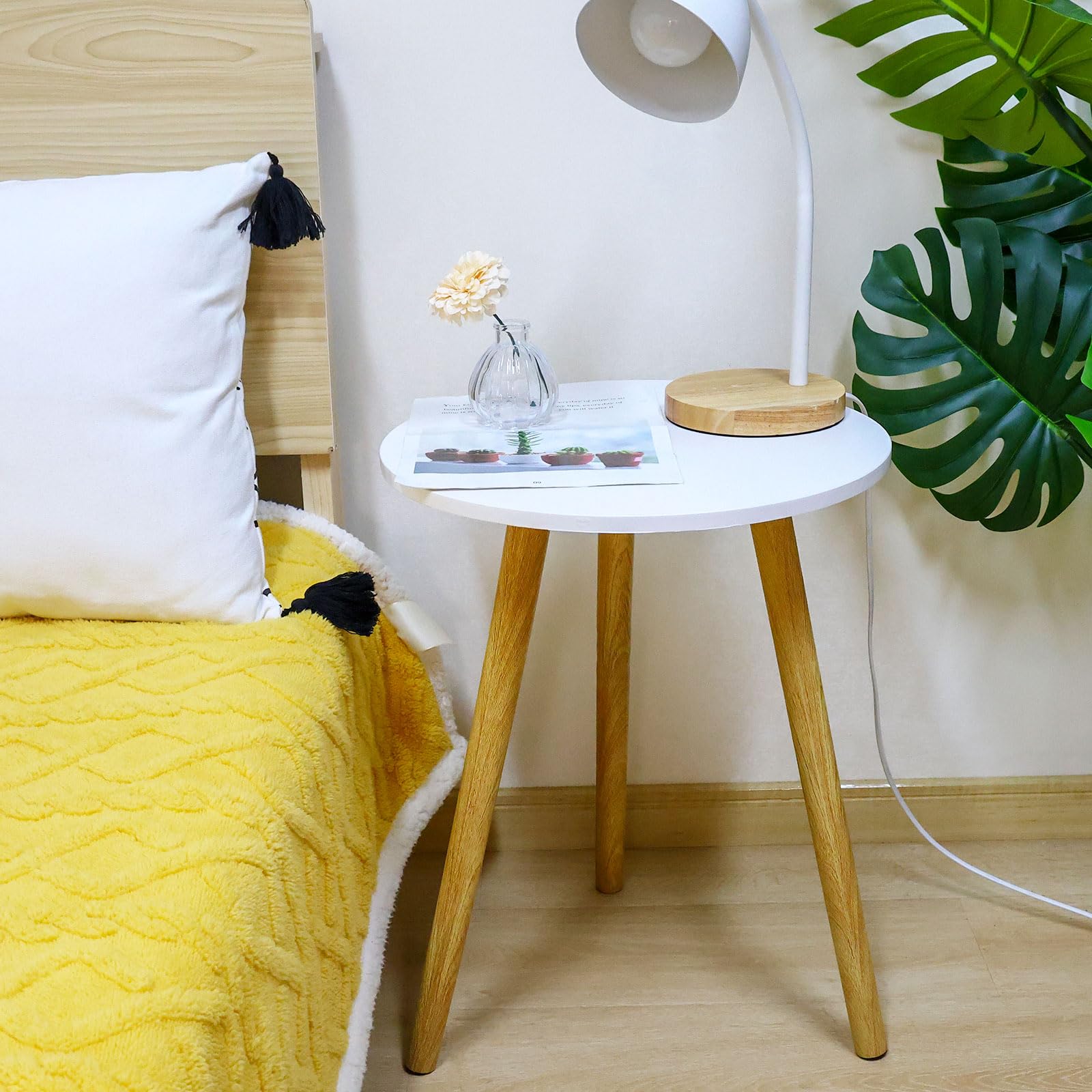 Fixwal Small Side Table, Round White Side Table for Living Room Decor, Modern Nightstand for Small Space, Coffee Table for Living Room Bedroom Balcony Office, Tool Free Assembly