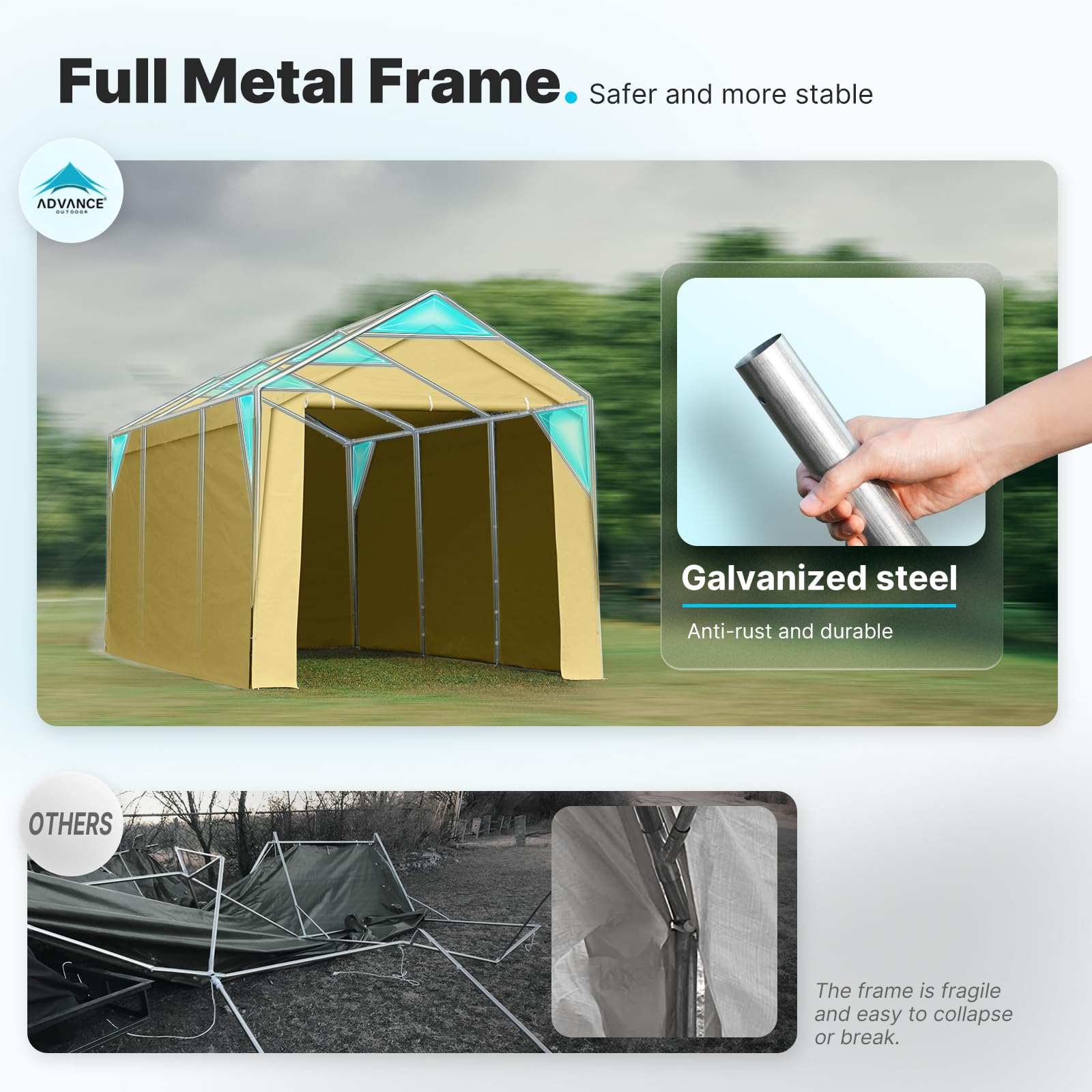 ADVANCE OUTDOOR 10x20 ft Heavy Duty Carport with Removable Sidewalls and Doors, Adjustable Height Car Canopy Garage Party Tent Boat Shelter with Reinforced Poles, Beige
