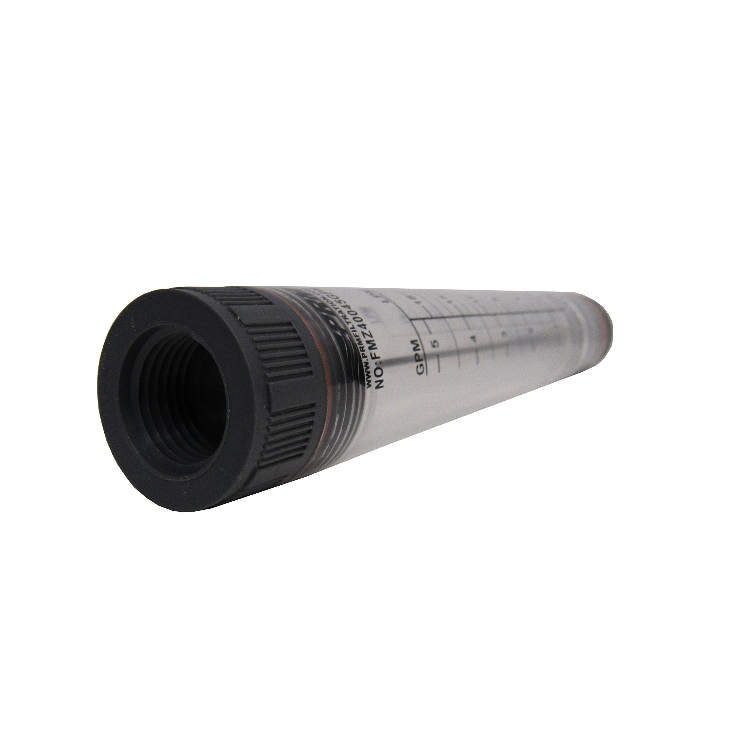 PRM 1-5 GPM Water Rotameter Flow Meter, 1/2 Inch FNPT Connector, 316 SS Plunger & Travel Rod, Viton Seals, Acrylic Body with PVC Ends, ±4% Accuracy, 85 PSI Max Pressure