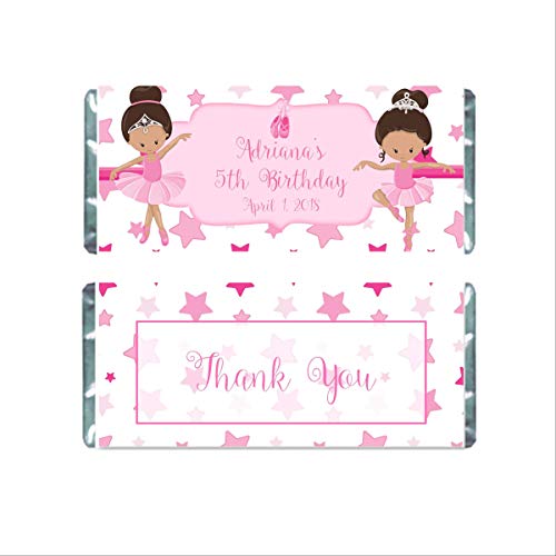 Ballet Personalized Candy Bar Wrappers for Girls Birthday Party Favors, Ballerina Wrappers for Hershey Bar Pack of 20