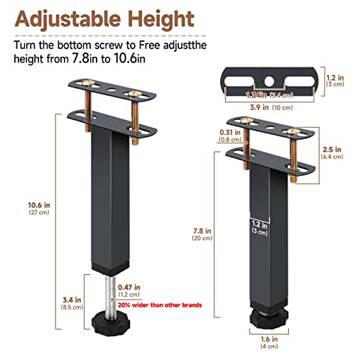 4 Pcs Adjustable Height Bed Support Legs For Bed Frame/Bed Center Slat, Super Sturdy Metal Bed Frame Center Support Leg, Replacement Bed Frame Support Legs, Support Feet For Bed Frame (7.8 To 10.6 IN)