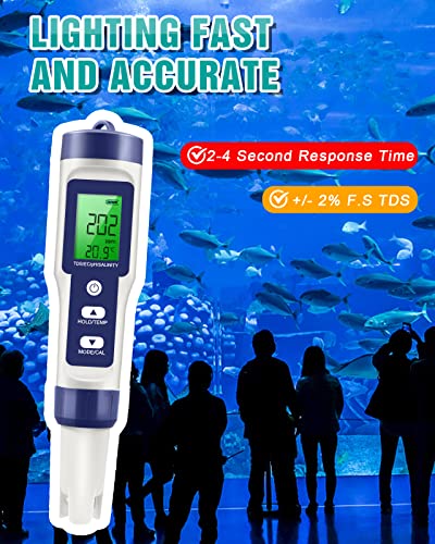 5 in 1 TDS Meter, Pool Salt Tester, 0.01 High Accuracy Digital PH Meter for Water, PH/TDS/EC/Salt/Temp Tester, PPM Meter Water Tester for Drinking Water, Hydroponics, Plants, Aquarium and Pool