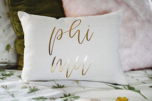 Sorority Shop Phi Mu Pillow β Gold Script Design, 12" x 16" Lumbar Pillow Sorority