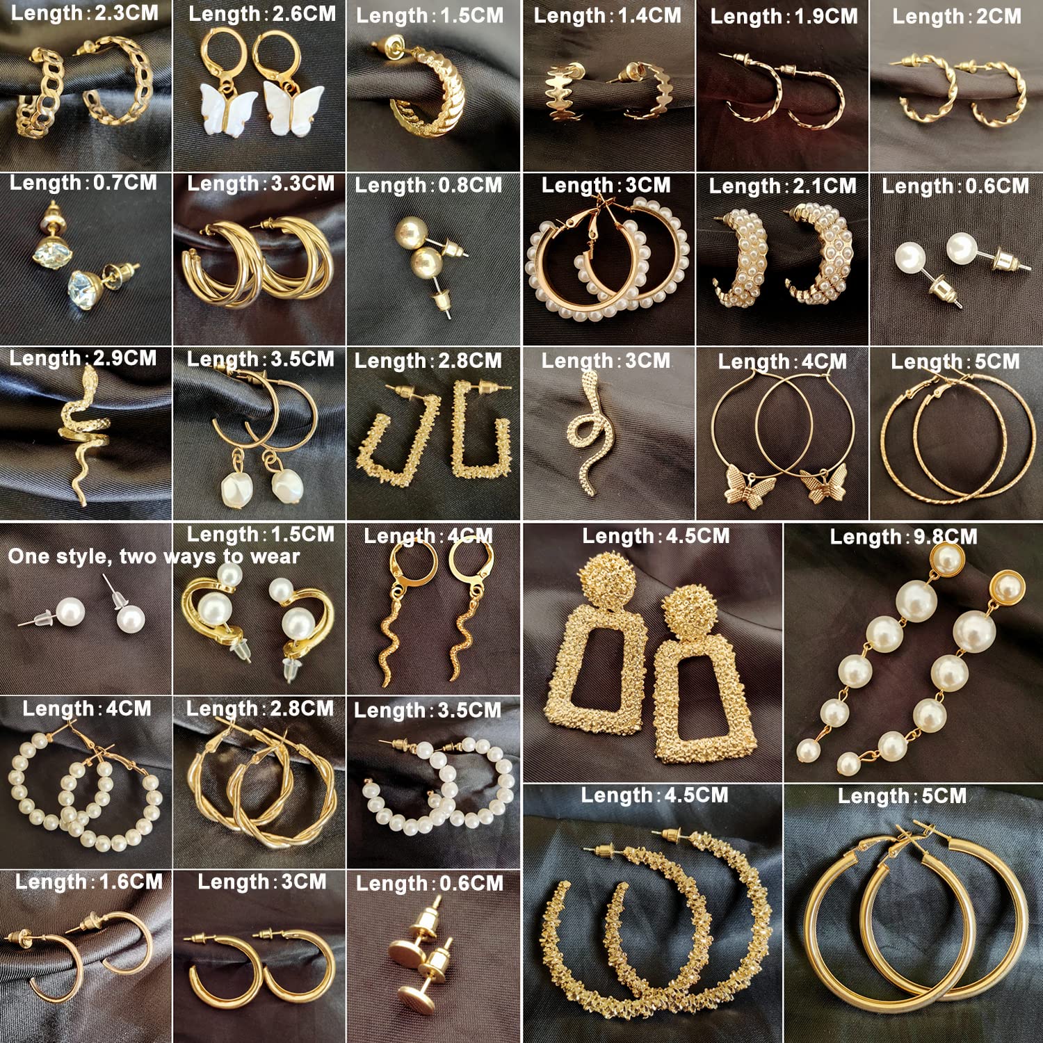 30 Pairs Gold Hoop Earrings Set for Women Girls, Multipack Pearl Earrings Set, Chain Link Stud Drop Dangle Earrings Boho Statement Paperclip Hypoallergenic Earrings for Gift