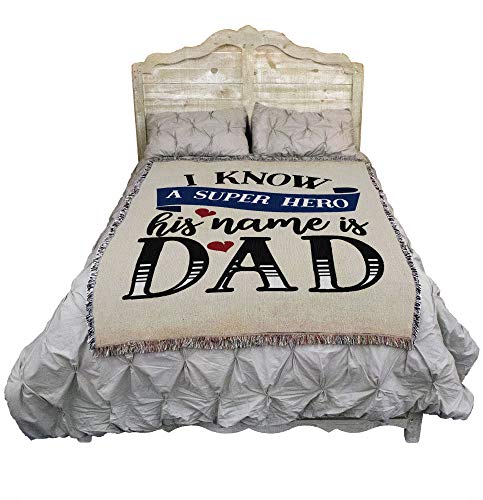 Pure Country Weavers I Know a Super Hero Name Dad Blanket - Gift Tapestry Throw Woven from Cotton - Made in The USA (72x54)