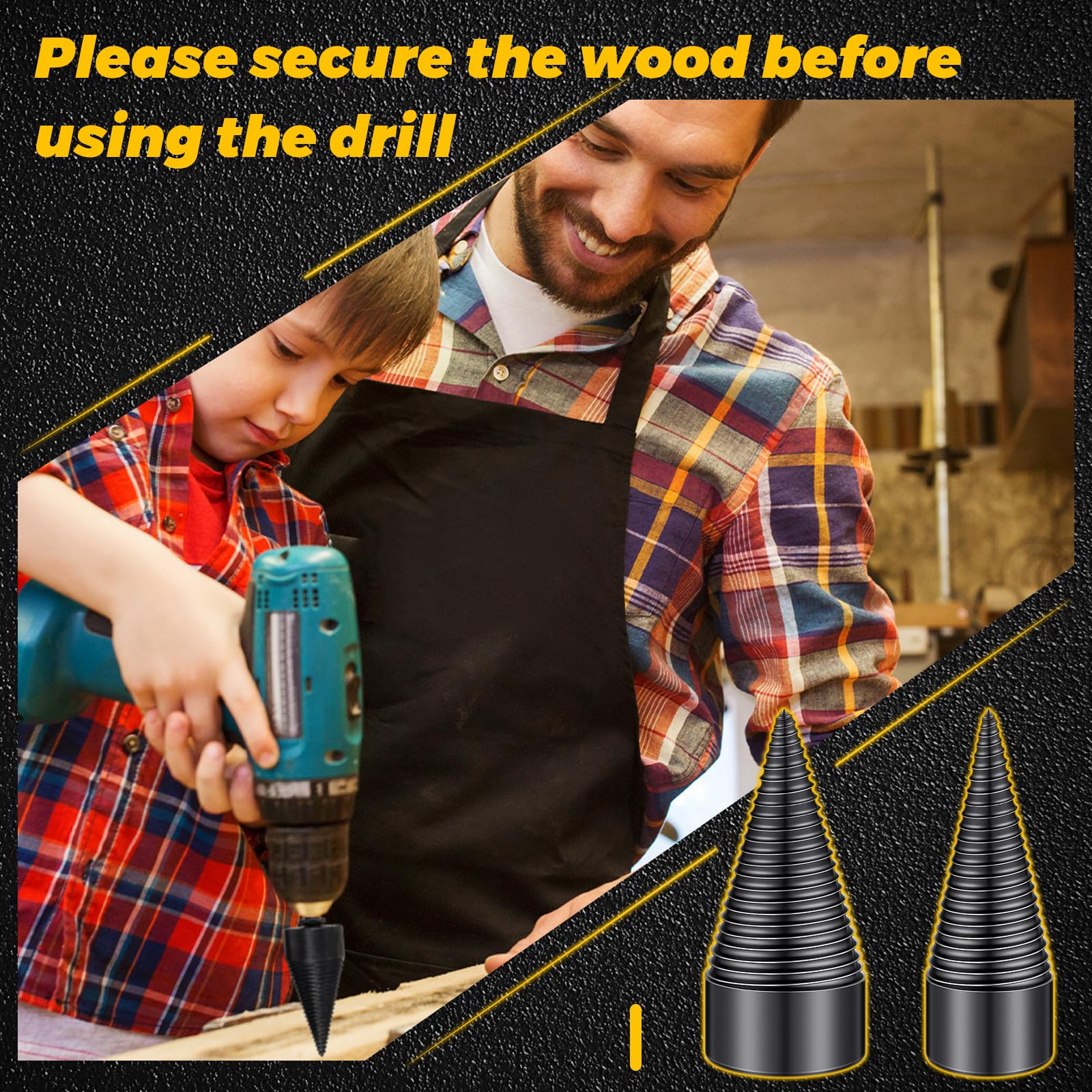 5 Pcs Firewood Log Splitter Drill Bit, Removable Wood Splitter Drill Bits, Screw Cones Kindling Splitter, Heavy Duty Wood Splitting Drill Bit for Hand Drill Stick Hex, Round, Square (32 MM, 42 MM)