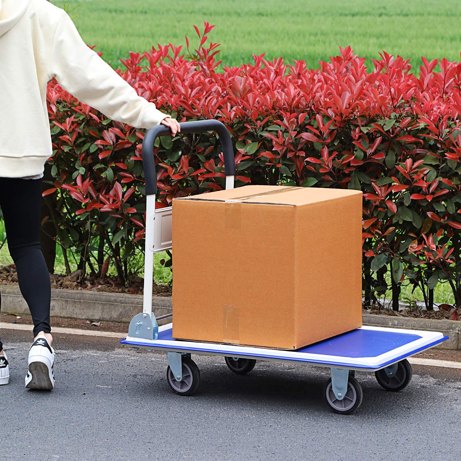 Leeyoung Dolly Cart Folding Moving Platform Hand Truck for Warehouse, Portable Flatbed Cart with Non-Slip Swivel Casters,with Brake (660Lbs Load-Bearing Capacity, Blue)
