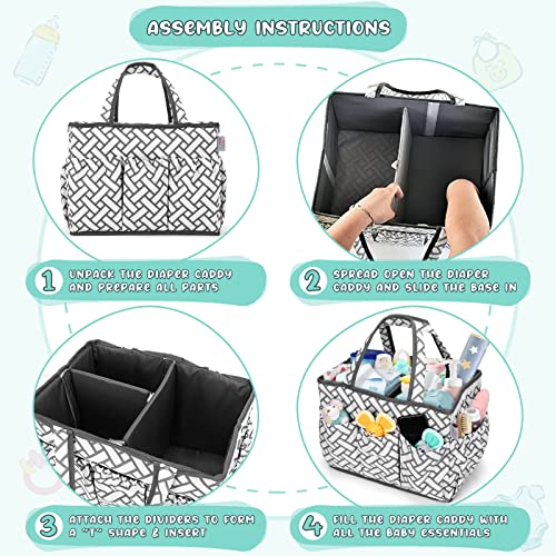 XL Baby Diaper Caddy Organizer - Heavy Duty Portable Diaper Storage Organizer - Baby Organizer for Nursery, Changing Table, Wipes & Toys - Car Basket for Nursery Storage Bin with Tote Holder Cover