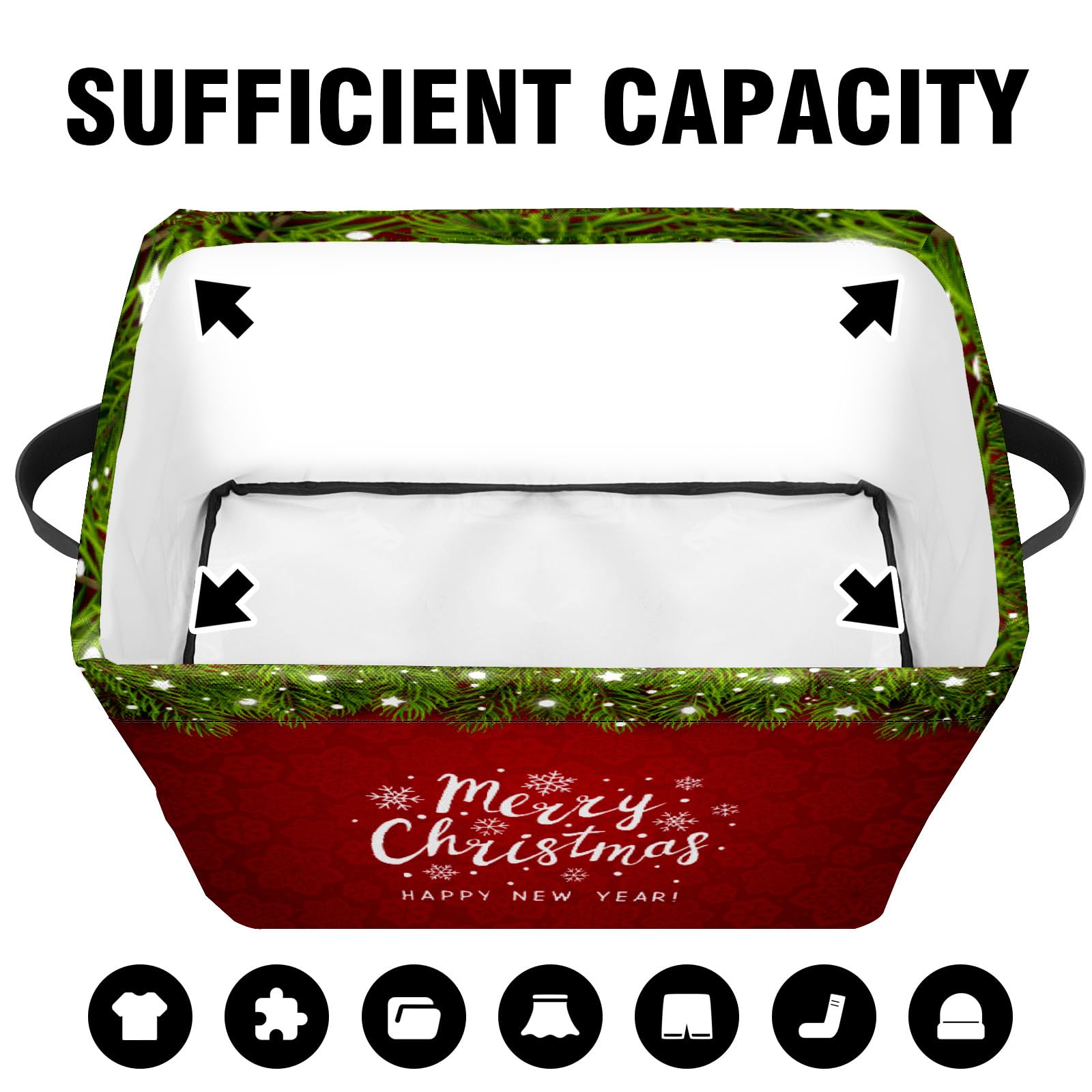 Christmas Bins Tree Snowflake Decorative Christmas Tree Red Truck Storage Box Rectangular Storage Baskets Organizer Basket with Handles 10x14x8 Inches