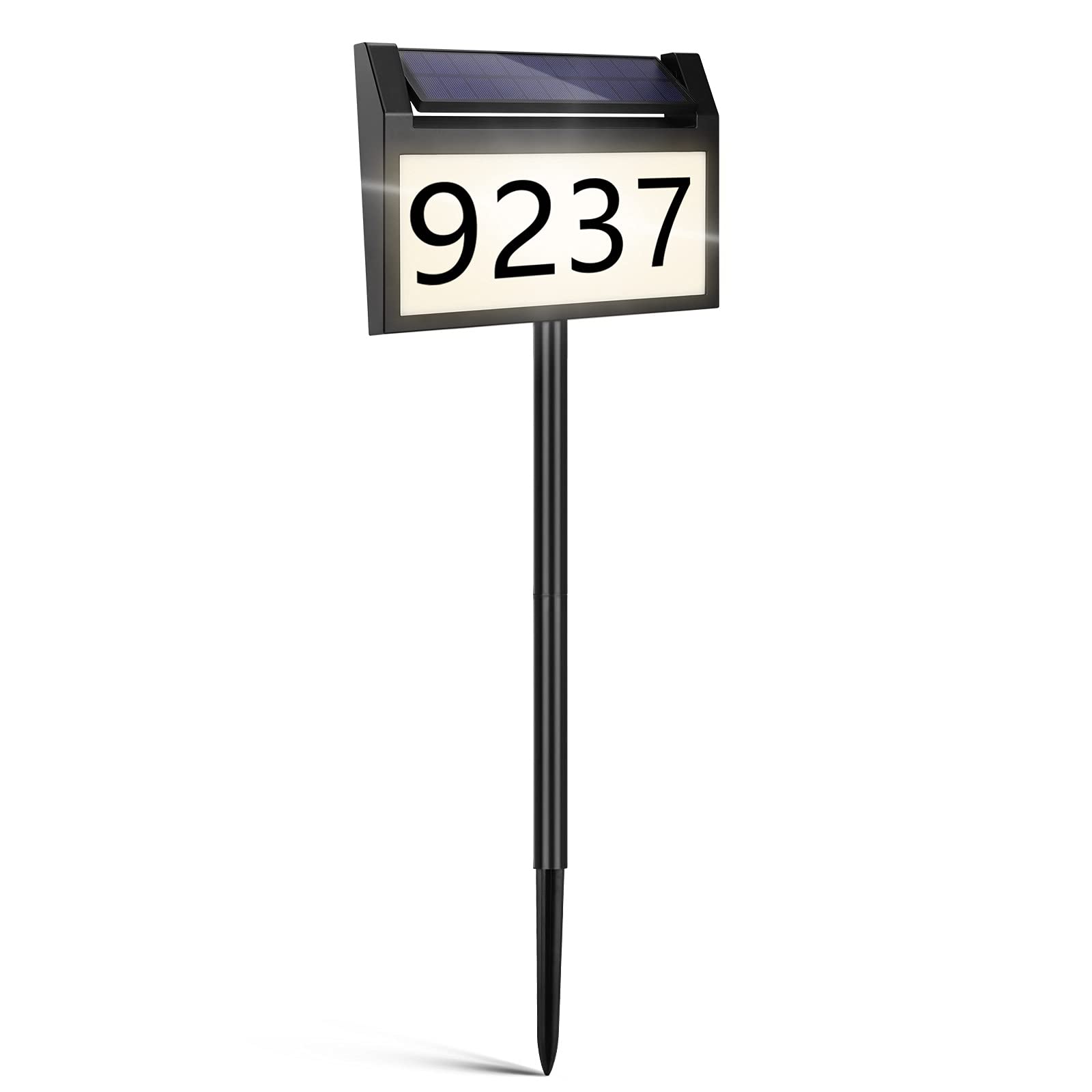 Address Sign, LIANYIPASS Solar House Numbers for Outside Modern Plaque Waterproof House Number Sign Lighted Up for Yard Driveway Street with Stakes
