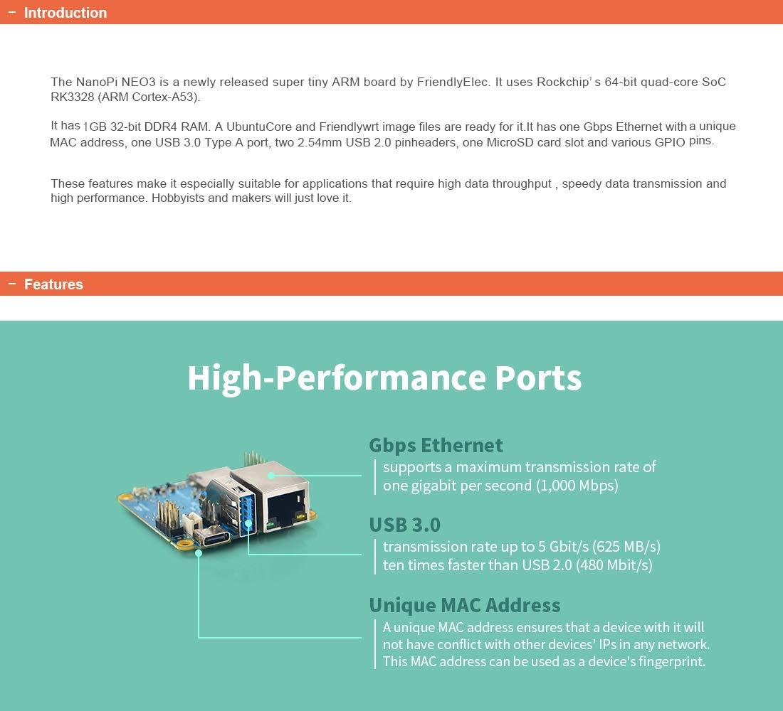 youyeetoo FriendlyElec NanoPi NEO3 Mini Router Single Board Computer Rockchip RK3328 Super Tiny ARM Board for IOT (with Case and Heat Sink)