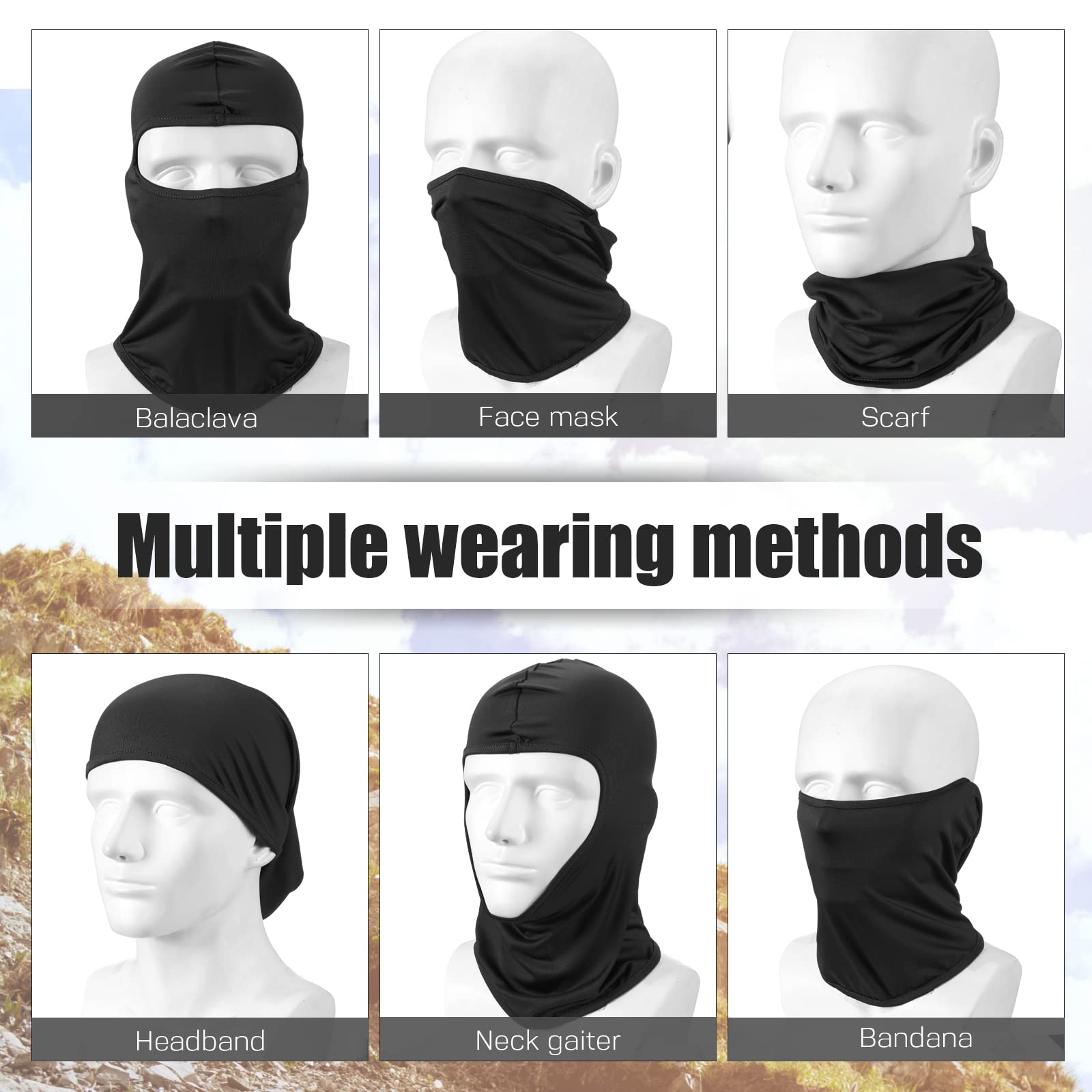 30 Pcs Balaclava Ski Face Mask Full Face Cover Mask UV Protection Cooling Neck Gaiter Winter Summer for Men Women Outdoor (Black, Simple Style)