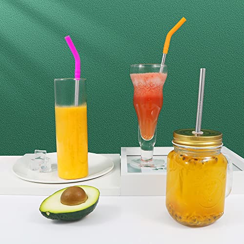 5 PCS Metal Straws with Silicone Tip, 8mm Wide Smoothie Straws, Reusable Stainless Steel Straws with 2 Cleaning Brushes,1 Portable Bag (Silver)