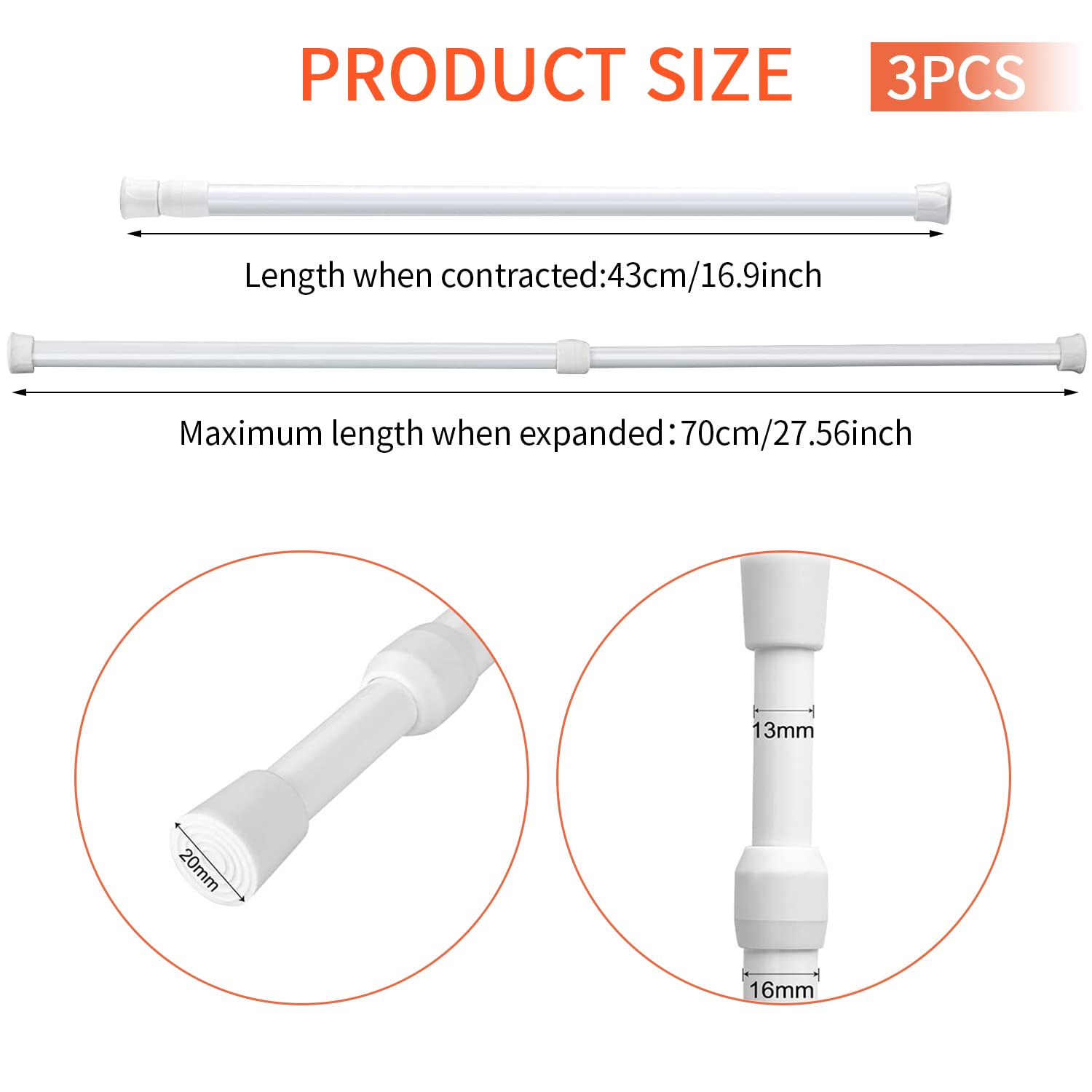 3 Pcs Window Security Bar 15.75-27.6 Inch Adjustable Window Locks Security Bar Sliding Glass Door Lock Security Bar White Security Window Lock Bar for Children Home, Extends from 15.75-27.6 Inch