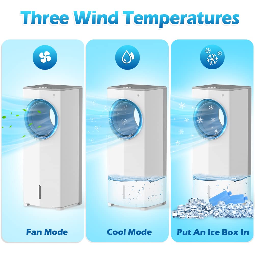 3 In 1 Evaporative Air Cooler, Portable AC Fan, Quiet Bladeless Water Cooling Fan With Remote Control, 7H Timer, 3 Speed Levels And 4 Wind Modes For Living Room Office Personal Cooling, 3 Ice Boxes