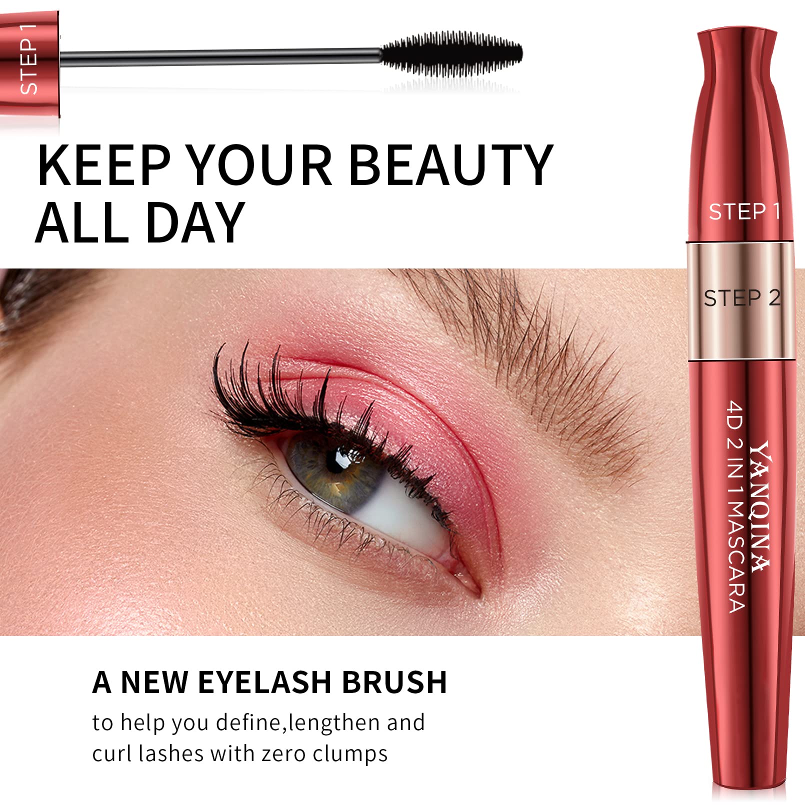 4D Silk Fiber Lash Mascara Black Volume and Length Waterproof Natural All Day Exquisitely Lush Long Lasting Charming Eye Makeup (1PCS)