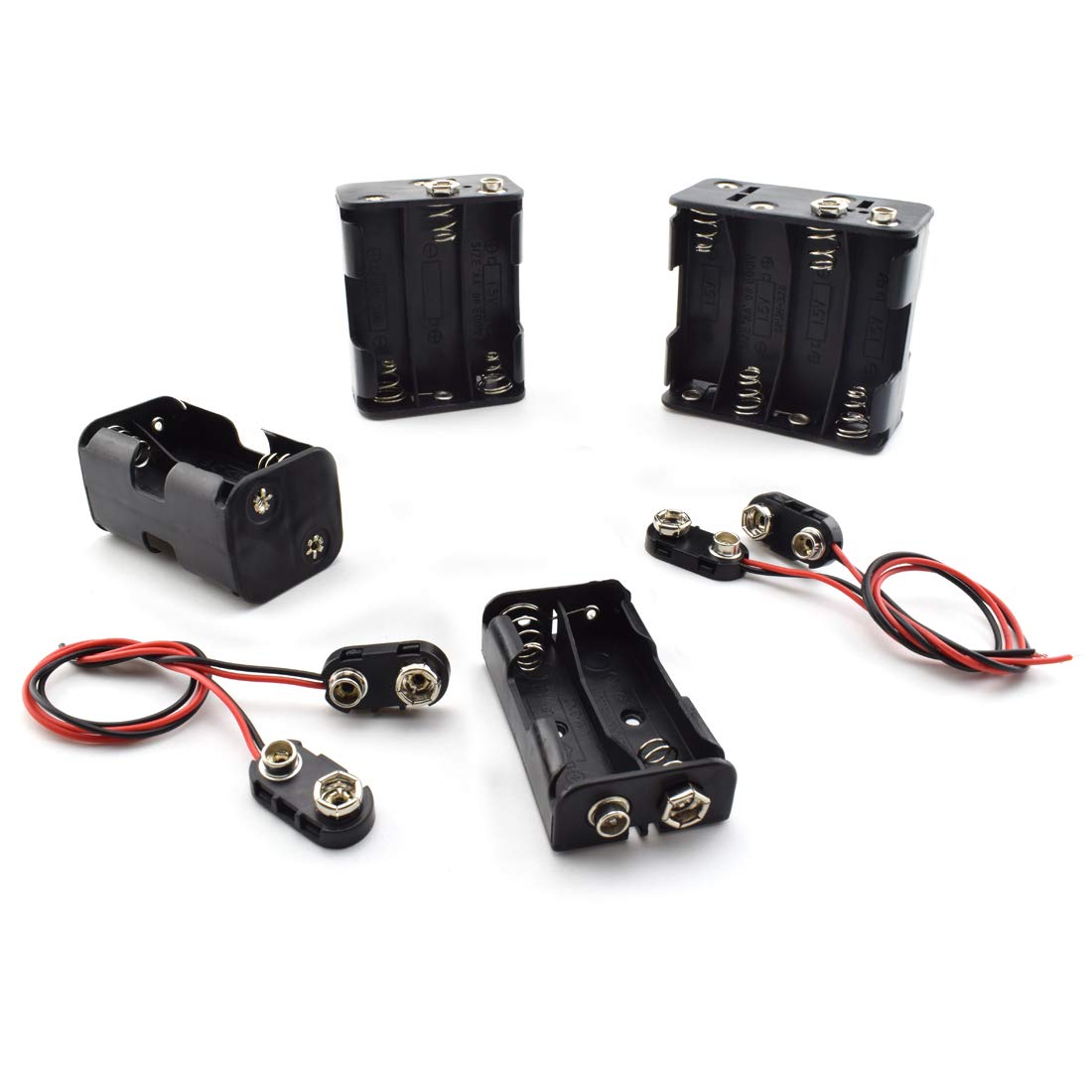 SDTC Tech 2/4/6/8 x 1.5V AA Battery Holder with Snap Connector Kit Include 3/6/9/12 Volt Battery Case Box and I Type Hard Shell Battery Clip Buckle Lead Wire