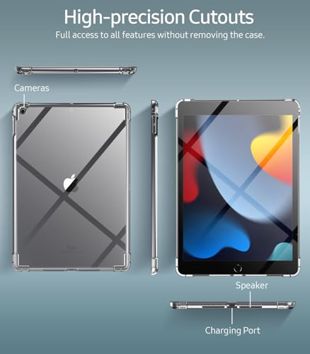 TiMOVO Case for New iPad 9th Generation 2021/8th Gen 2020/7th Gen 2019, Shockproof Impact Resistant Flexible Transparent Clear TPU Protective Shell Fit iPad 10.2-inch - Clear