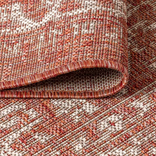 JONATHAN Y SMB104A-3 Malta Bohemian Medallion Textured Weave Indoor Outdoor -Area Rug, Coastal, Traditional, Transitional Easy-Cleaning,Bedroom,Kitchen,Backyard,Patio,Non Shedding, Red/Taupe, 3 X 5