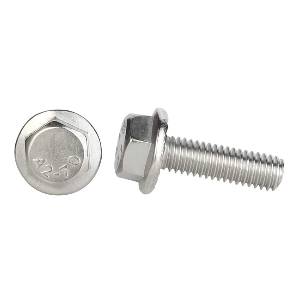 M6 x 12mm Flanged Hex Head Bolts Flange Hexagon Screws, Stainless Steel A2, DIN 6921, 25 PCS