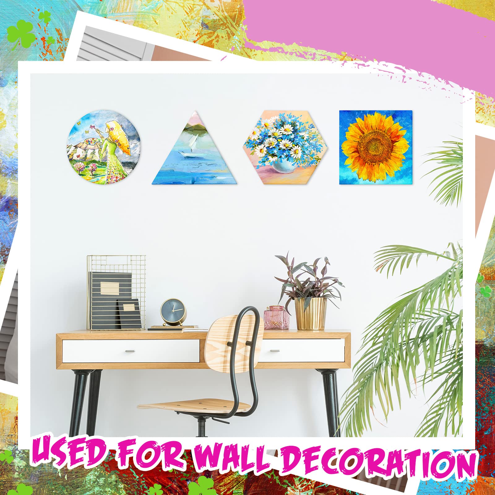 36 Pcs Canvases for Painting Kids 2 Mini Easels Blank Hexagon Round Triangle Shape Painting Canvas Stretched White Panels Canvas Boards for Arts (6 Inch)