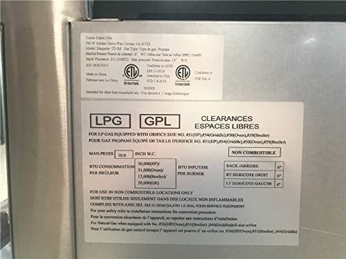Commercial Range&Oven 36" Width, 6 Burners, Natural Gas and Propane, NSF/ETL Certified, Thermostat, Stainless Steel Galvanized and Cast iron Grate For Restaurant Heavy Duty, 211000 BTU