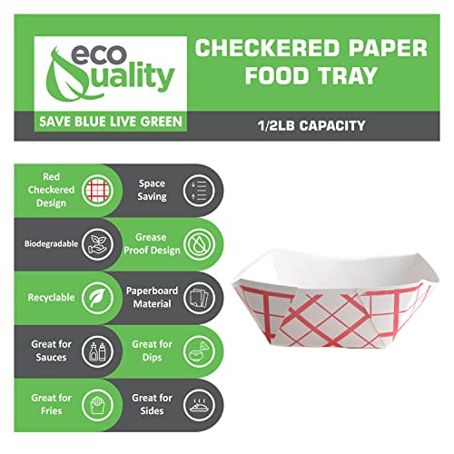 800ct Disposable Paper Food Tray (1/2 LB) - Red Check Food Tray, USA Made, Recyclable, Biodegradable, Compostable, Great for Picnics, Carnivals, Party, Camping, BBQ, Restaurants, Fries (0.5lb)
