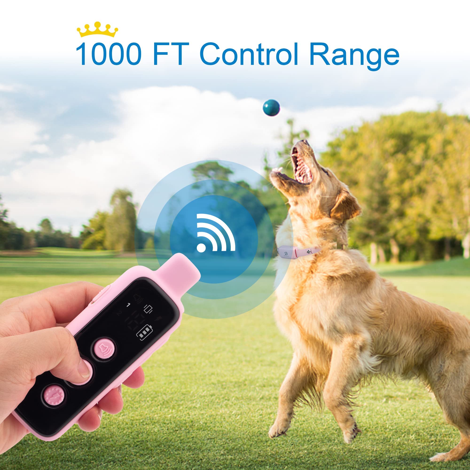 Bousnic Dog Shock Collar for 2 Dogs - (8-120lbs) Waterproof Rechargeable Electric Dog Training Collar with Remote for Small Medium Large Dogs with Beep Vibration Safe Shock Modes(Pink)