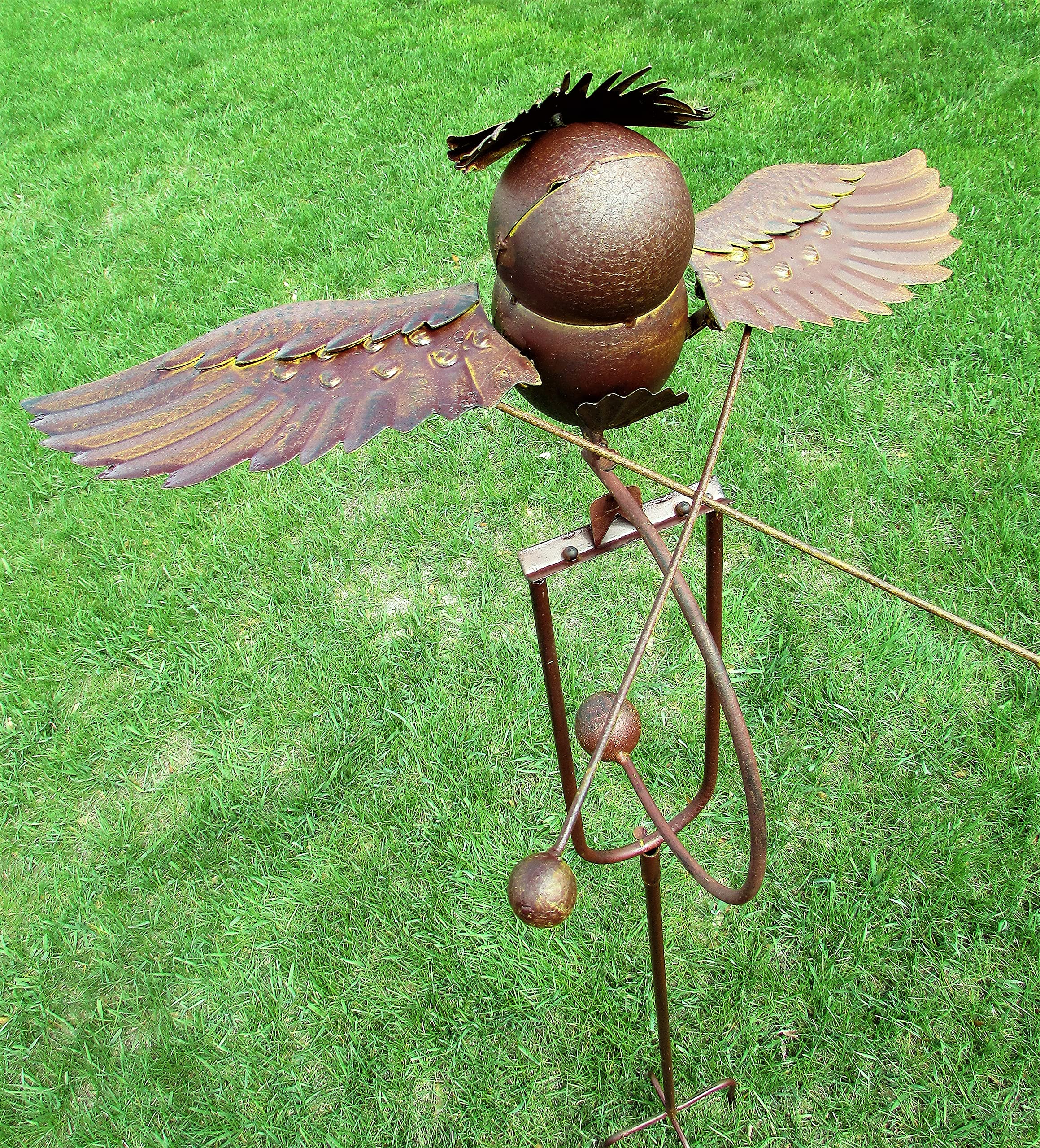 Big Sky Antiques Wing Flapping Kinetic Metal Brown Owl Yard Stake Rocking Wind Spinner Whirly-Gig Garden Art,Multicolor,21.5x 12.5x 55inch