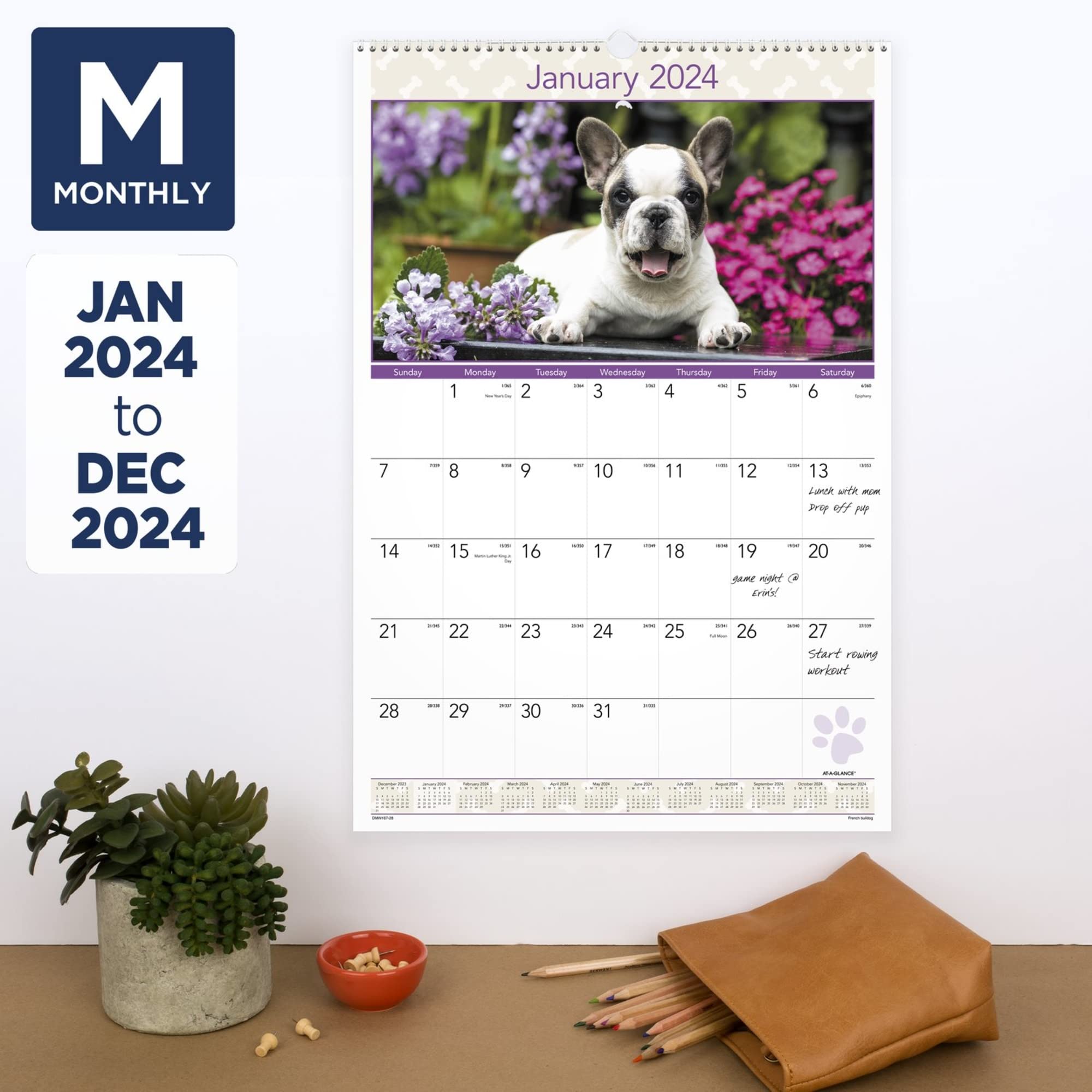 2024 AT-A-GLANCEĀ® Puppies Monthly Wall Calendar, 15-1/2" x 22-3/4", January to December 2024, DMW16728