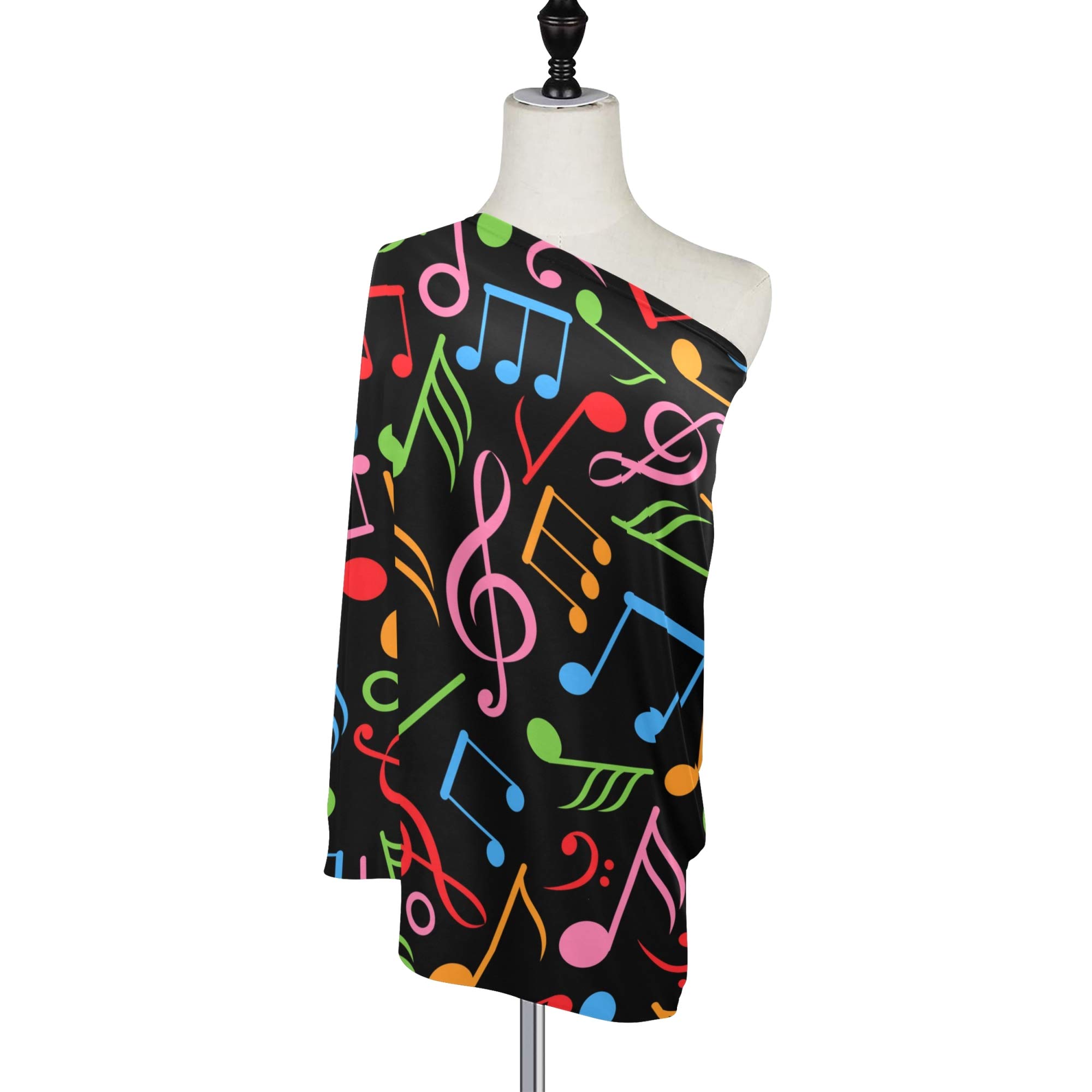 YYZZH Colorful Music Note Pattern On Black Stretchy Baby Car Seat Cover Infant Canopy Nursing Covers Breastfeeding Cover Breathable Windproof Winter Scarf for Boys Girls