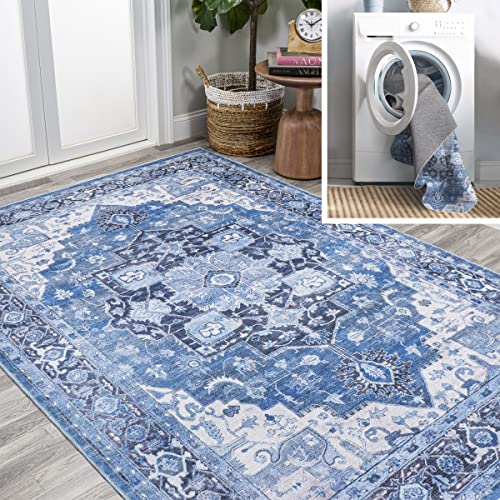 JONATHAN Y WSH109B-3 Maris Ornate Medallion Machine Washable Indoor Bohemian Transitional Area Rug,High Traffic,Kitchen,Living Room,Backyard,Non Shedding,3 X 5,Blue/Navy