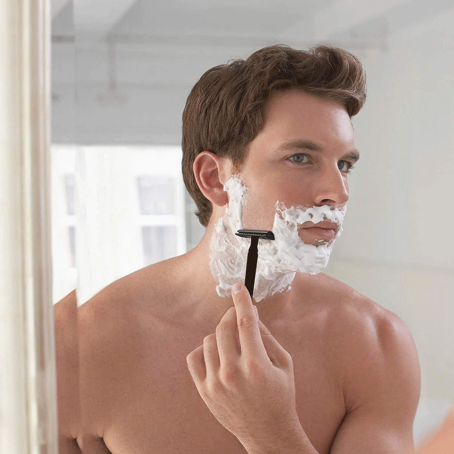 Krisp Beauty Stainless Steel Long Handle Black Safety Razor for Men - Double Edge Razor - Fits All Double Edge Razor Blades - Comes With 5 Shaving Blades