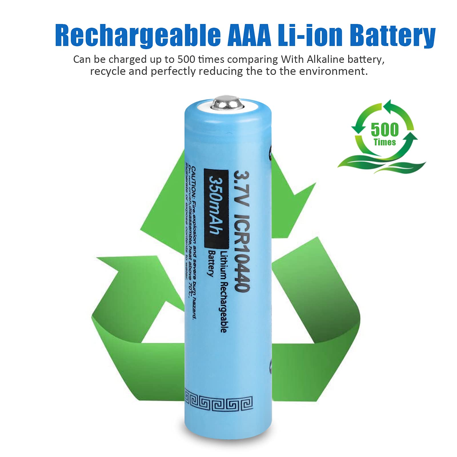 4 Pcs ICR 10440 Rechargeable Lithium Ion Battery,3.7v Batteries 350mAh (0.39 * 1.73 inch, Shorter Than AAA Size)