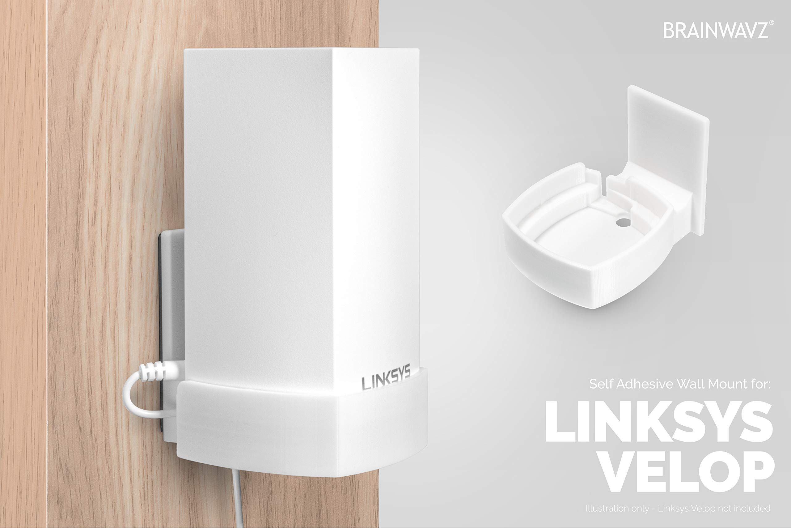 Screwless Wall Mount for Linksys Velop Home WiFi Mesh Holder, No Tools Required, Easy to Install, No Mess, Strong VHB Adheasive Mount, White by Brainwavz