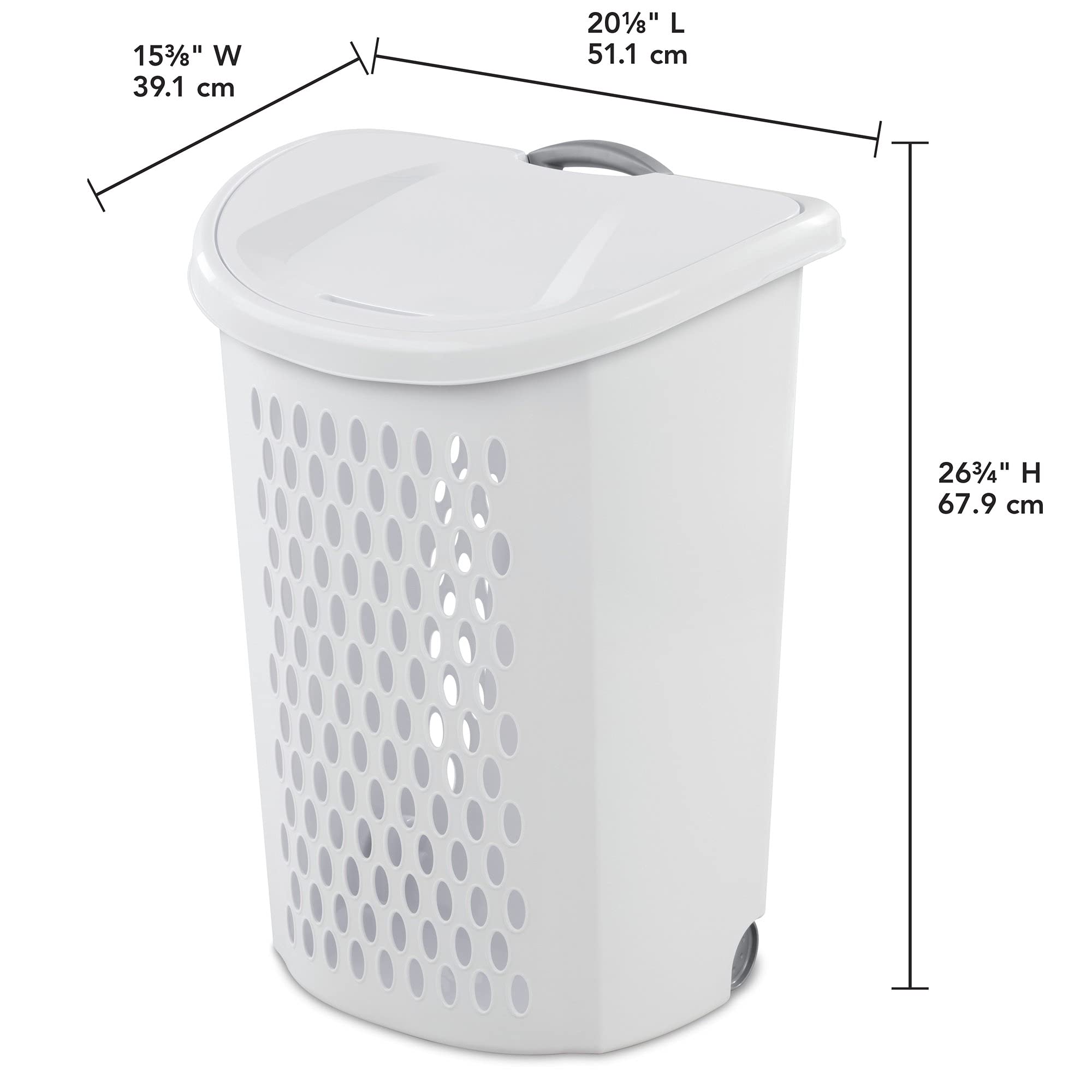 JJoiaS Ultra Wheeled Design Clothes Laundry Basket, Mind Reader Basket Collection,135 Liter (20 1/8" x 15 3/8" x 26 3/4")Capacity, Laundry Hamper White Lid & Base w/Plastic Handle & Wheels,1-Pack.