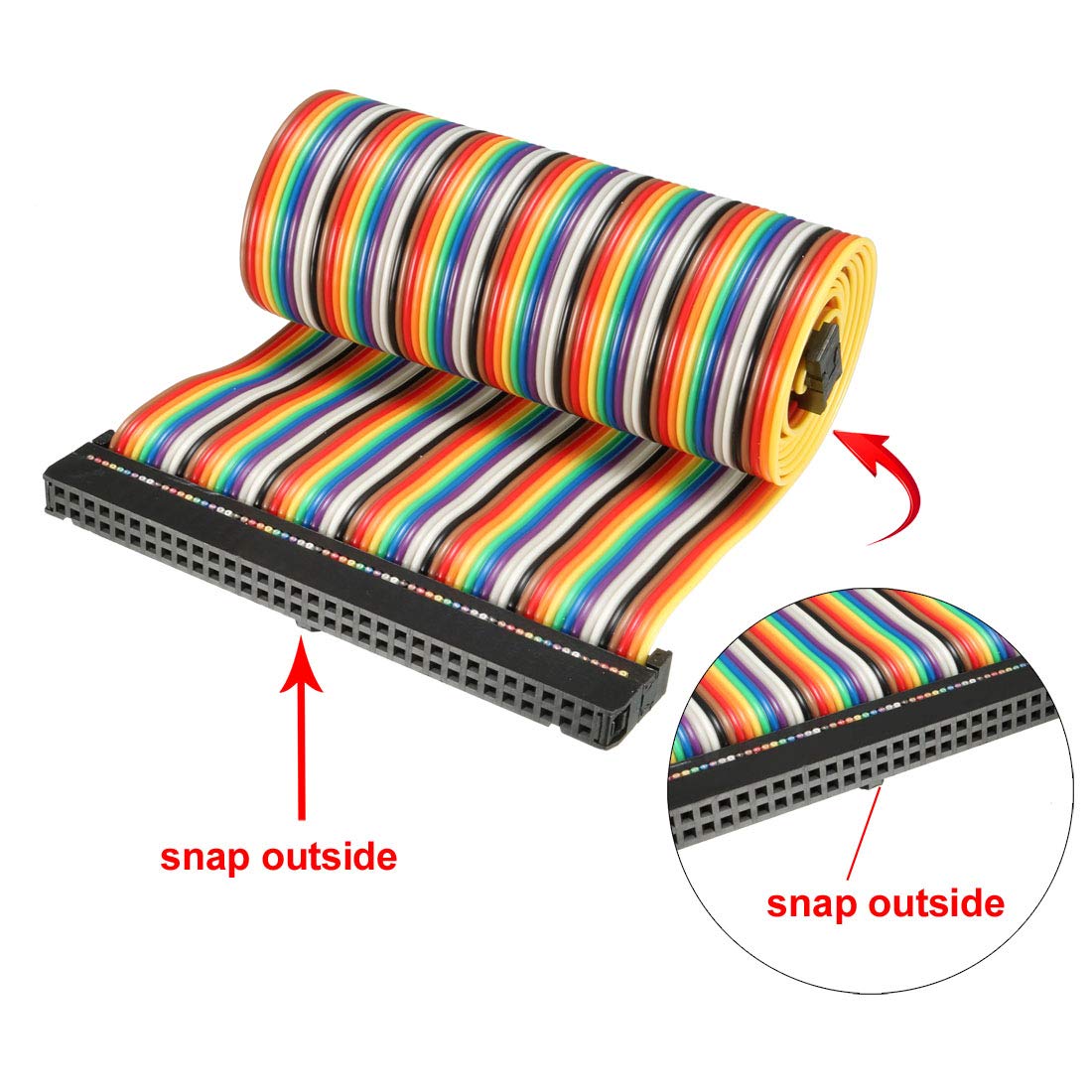uxcell IDC Rainbow Wire Flat Ribbon Cable 64 Pins 66cm Length 2.54mm Pitch Type-C