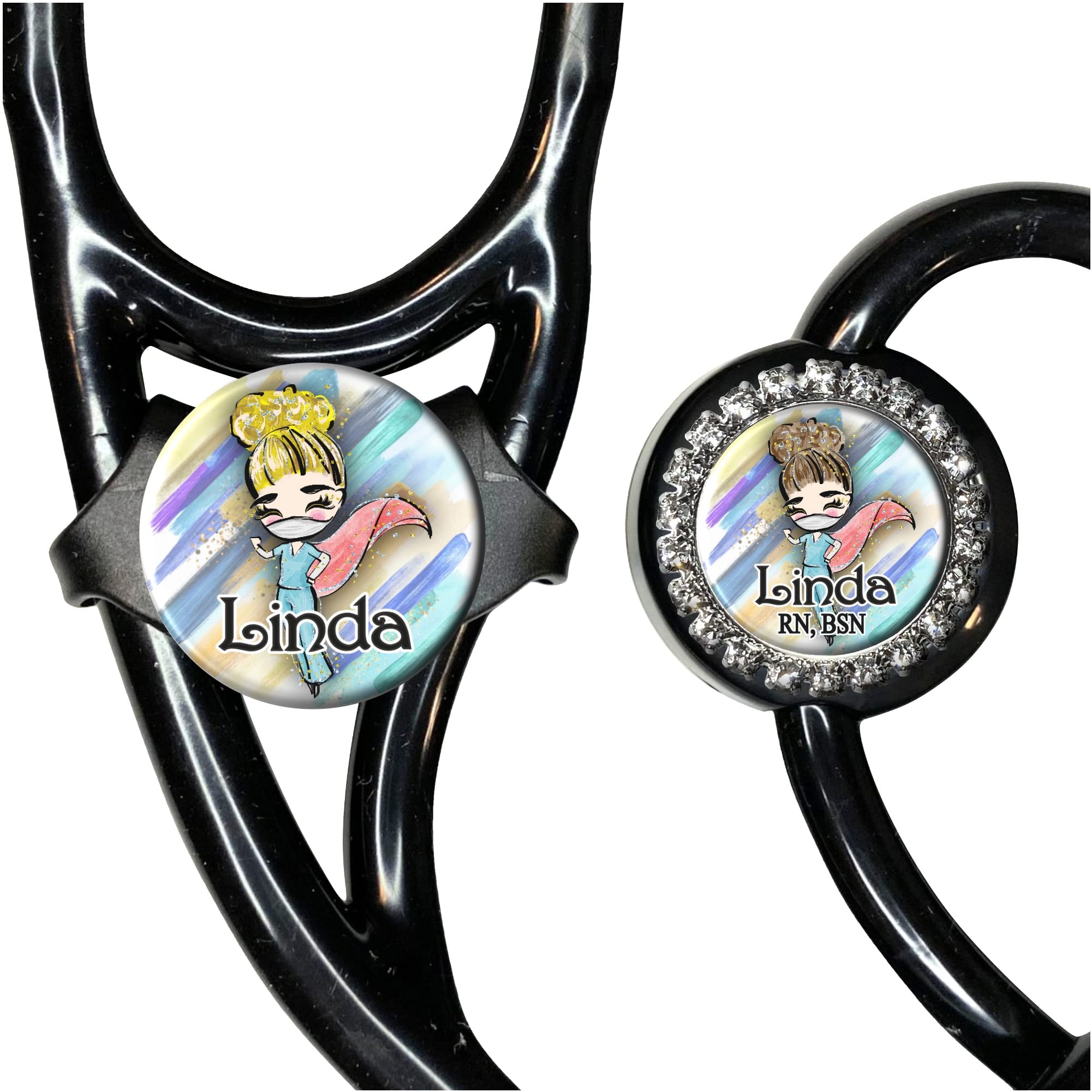 Super Hero Nurse or Doctor Stethoscope Tag (5 Color Design Choices) - Adjustable Tube Steth Id Personalized with Name, Monogram, Occupation Title - Woman Gift