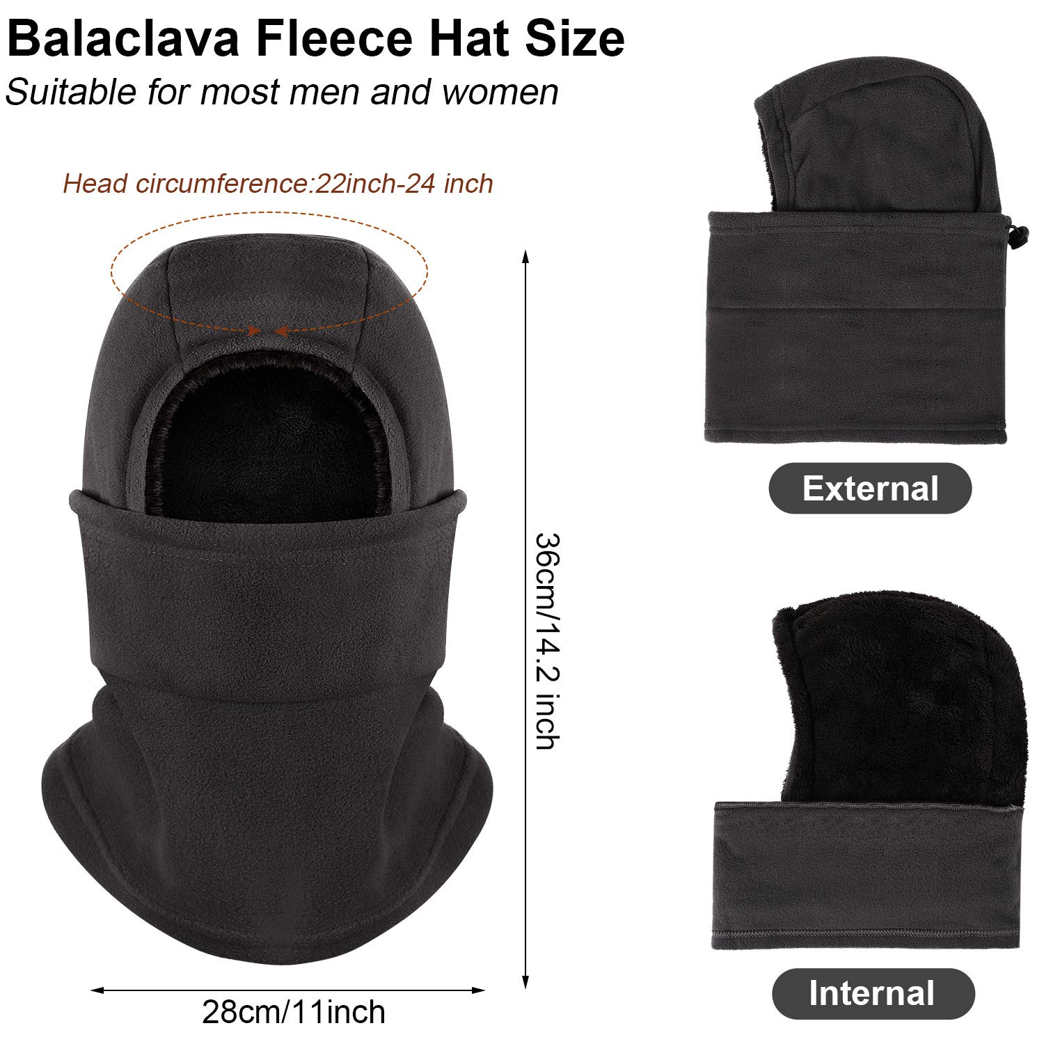 3 Pieces Balaclava Fleece Hat Ski Cold Weather Thick Face Cover Hat Winter Warm Windproof Adjustable Cycling Headwrap