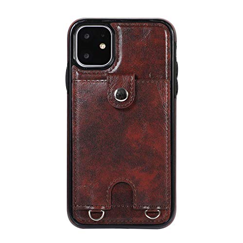 Jaorty PU Leather Wallet Case for iPhone 11 Necklace Lanyard Case Cover with Card Holder Adjustable Detachable Anti-Lost Neck Strap for Apple iPhone 11 6.1",Brown