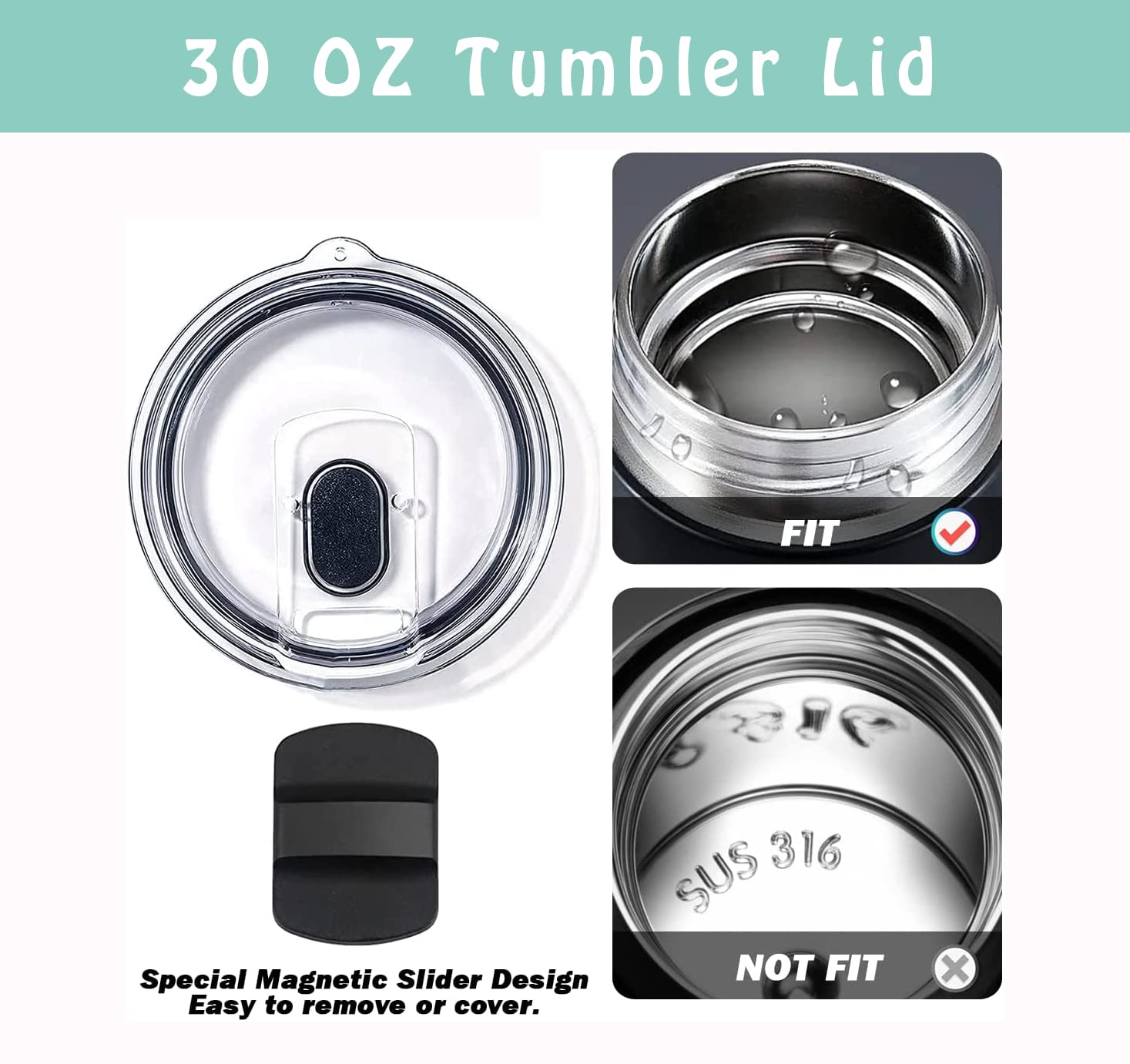 30 oz Tumbler Lid Replacement Lids Compatible with YETI 30 oz Tumbler, 14 oz Mug and 35 oz Straw Mug- Replacement Magnetic Slide/Cover (30 Oz, 1Pack)