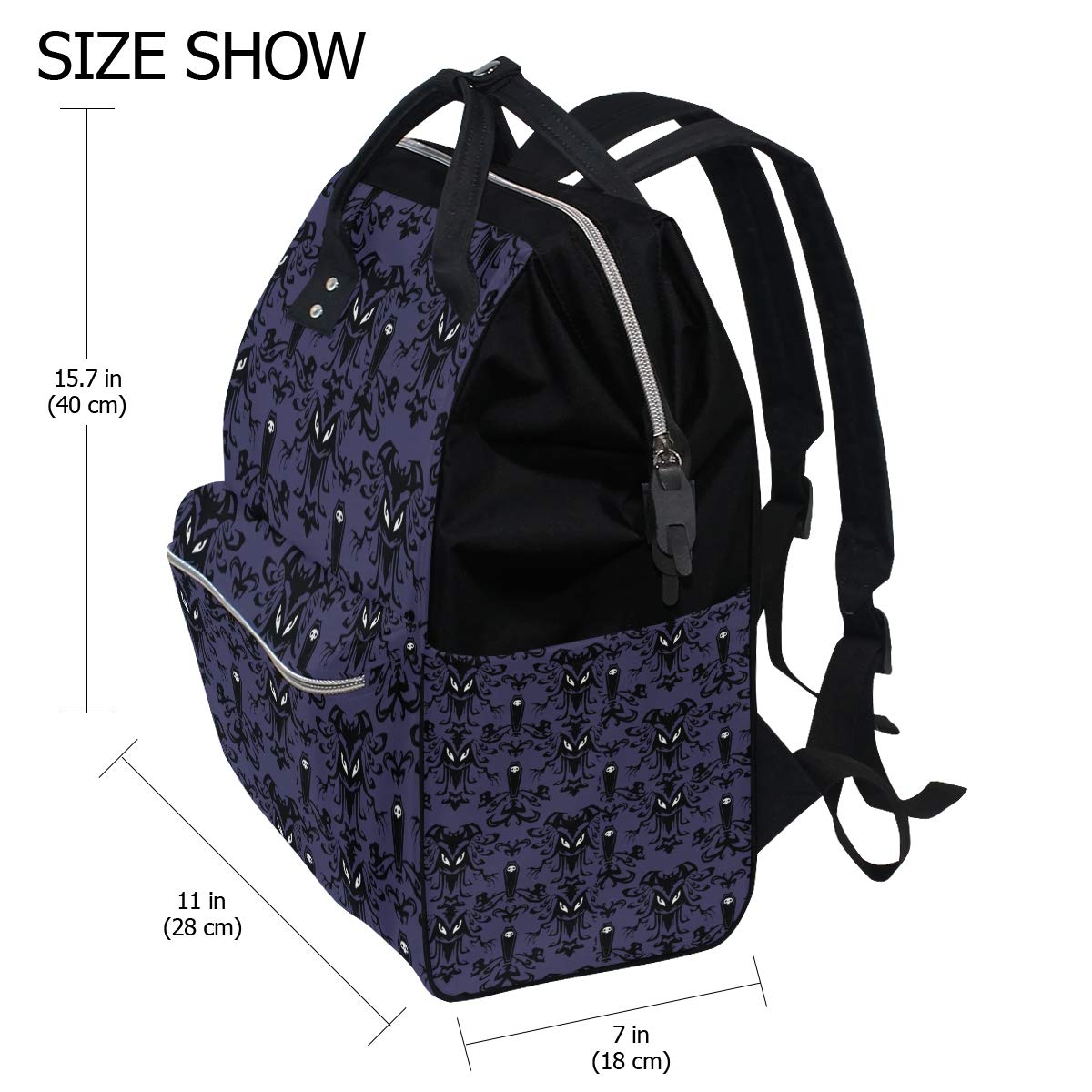 Yonune biikoosii Diaper Bag Backpack with Gothic Halloween Bat Print for Mom/Dad, Wide Open Multi-Function Travel Backpack Nappy Bags