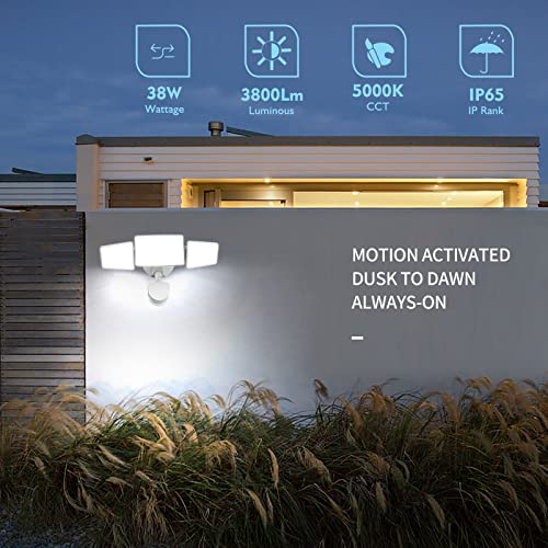 Lightdot LED Security Lights,3800LM 5000K Motion Sensor Light Outdoor, 360° Adjustable (Black)