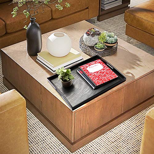 Jara19 Large Serving Tray Black Wood Rectangle for Ottoman Food Breakfast in Bed 17 x 13 x 2