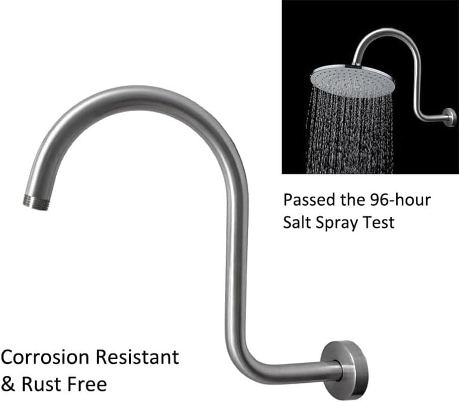 S Shaped Shower Arm High Rise Shower Head Extension Pipe Shower Arm Extender Standard 1/2" Connection with Flange Wall Mounted Bathroom Accessories Stainless Steel (Black)