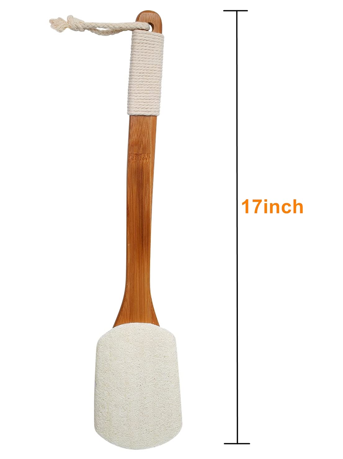 Leotruny 100% Natural Exfoliating Loofah with Long Wooden Handle Shower Back Brush (Off-White (1 Pack))